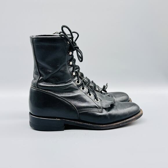 Justin Boots | Shoes | Justin Roper Boots Womens 55 Black Leather Lace ...